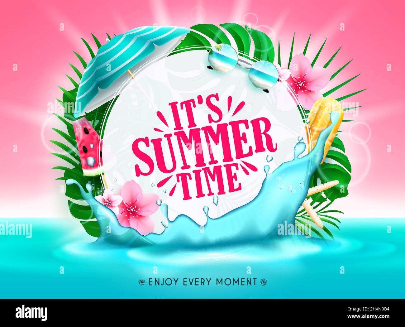 Summer time vector template design. It's summer time text in white ...