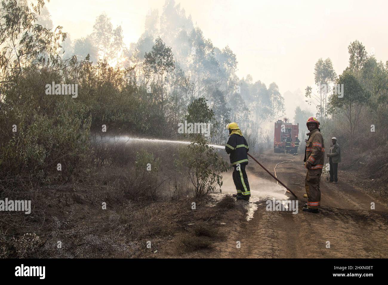 Nakuru, Rift Valley, Kenya. 13th Mar, 2022. Fire fighters try to ...