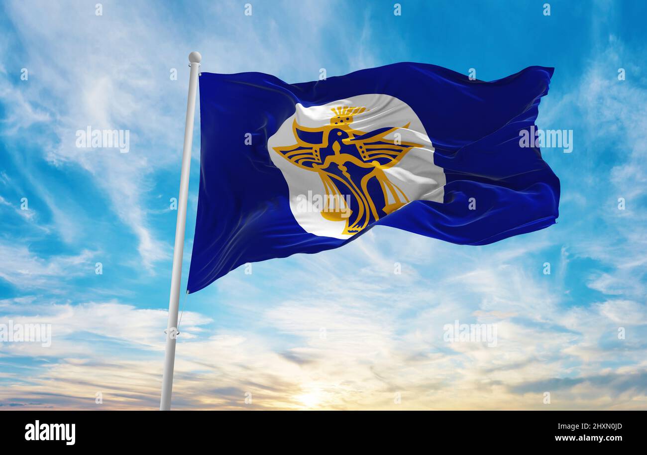 flag of Hutt River , Australia at cloudy sky background on sunset ...