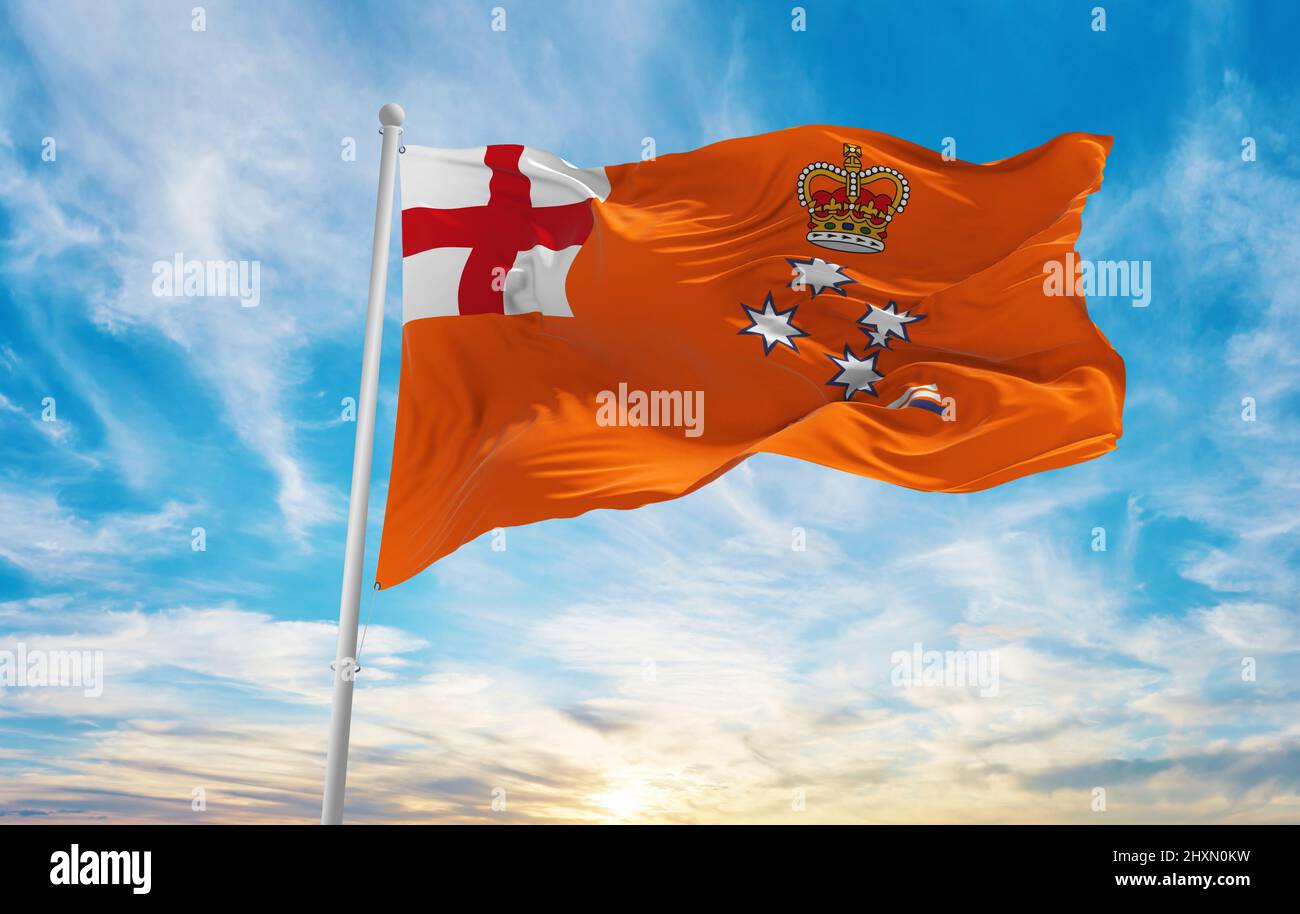 flag of Loyal Orange Institution of Victoria , Australia at cloudy sky ...
