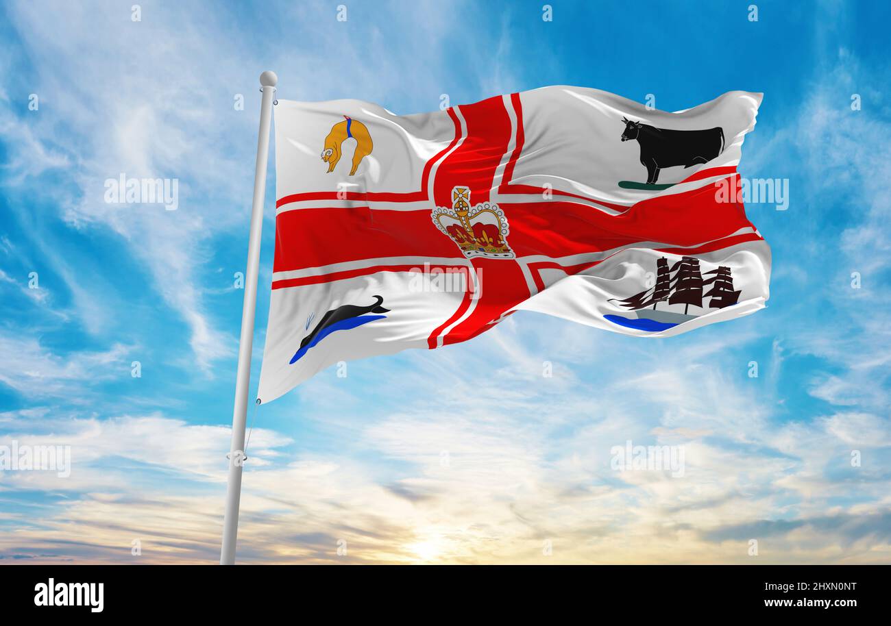 flag of Melbourne , Australia at cloudy sky background on sunset ...