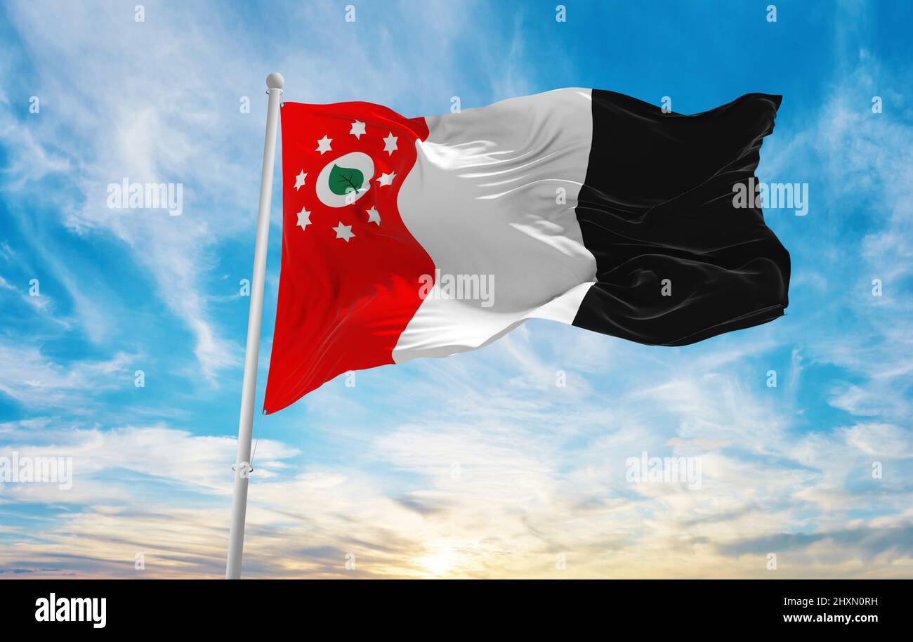 flag of Murray Island Mer , Australia at cloudy sky background on ...