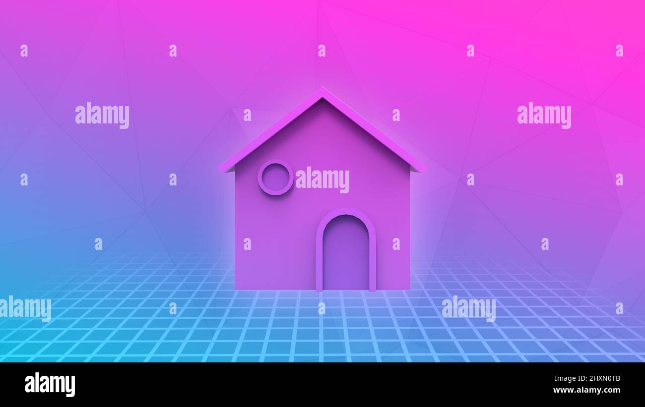 Metaverse 3D house virtual reality land in virtual world on colored ...