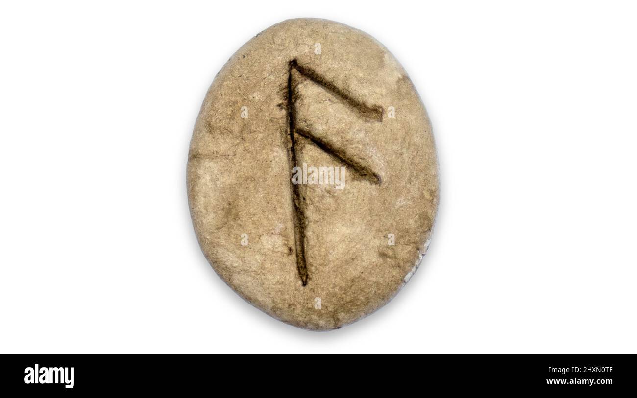 Ansuz Nordic stone rune isolated on white background. Letter Aesc of ...
