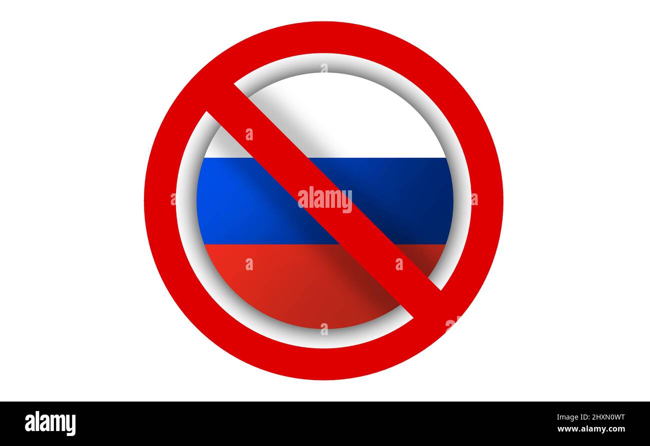 Russia flag red block symbol isolated on white background for ban ...