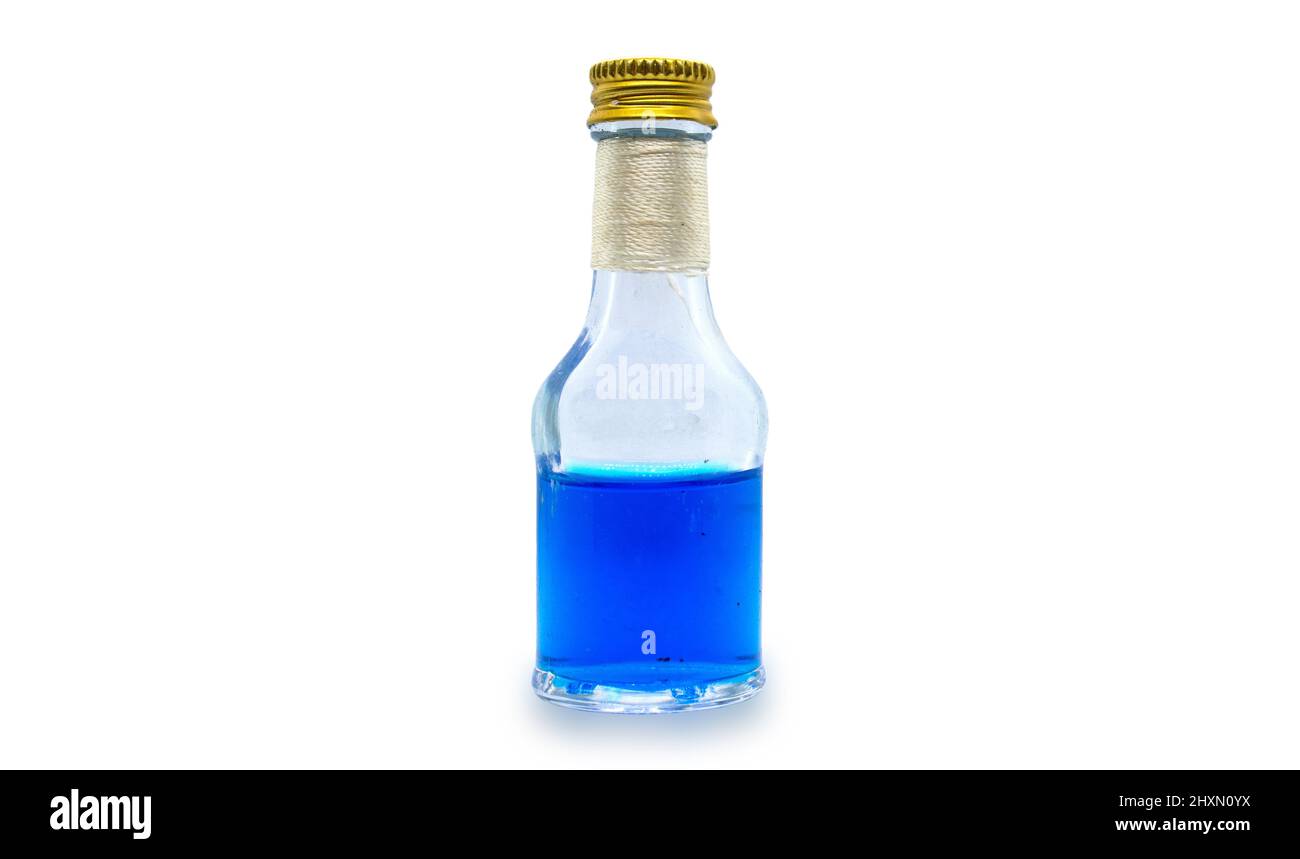 Potion with blue mana liquid isolated on white background. small glass ...