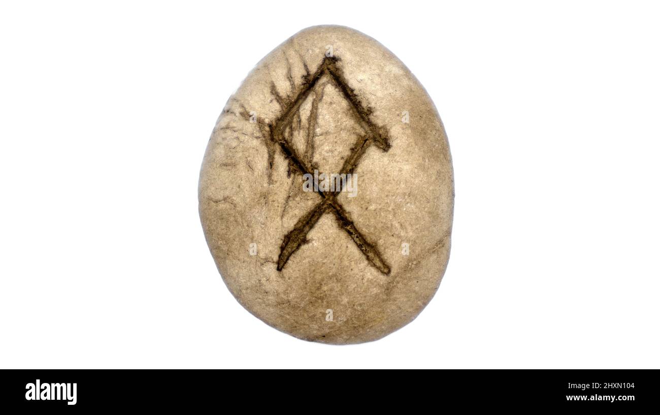 Othila or Othial Nordic stone rune isolated on white background. Letter ...