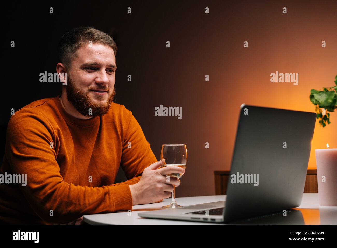 Cheerful caucasian couple toasting online hi-res stock photography and ...