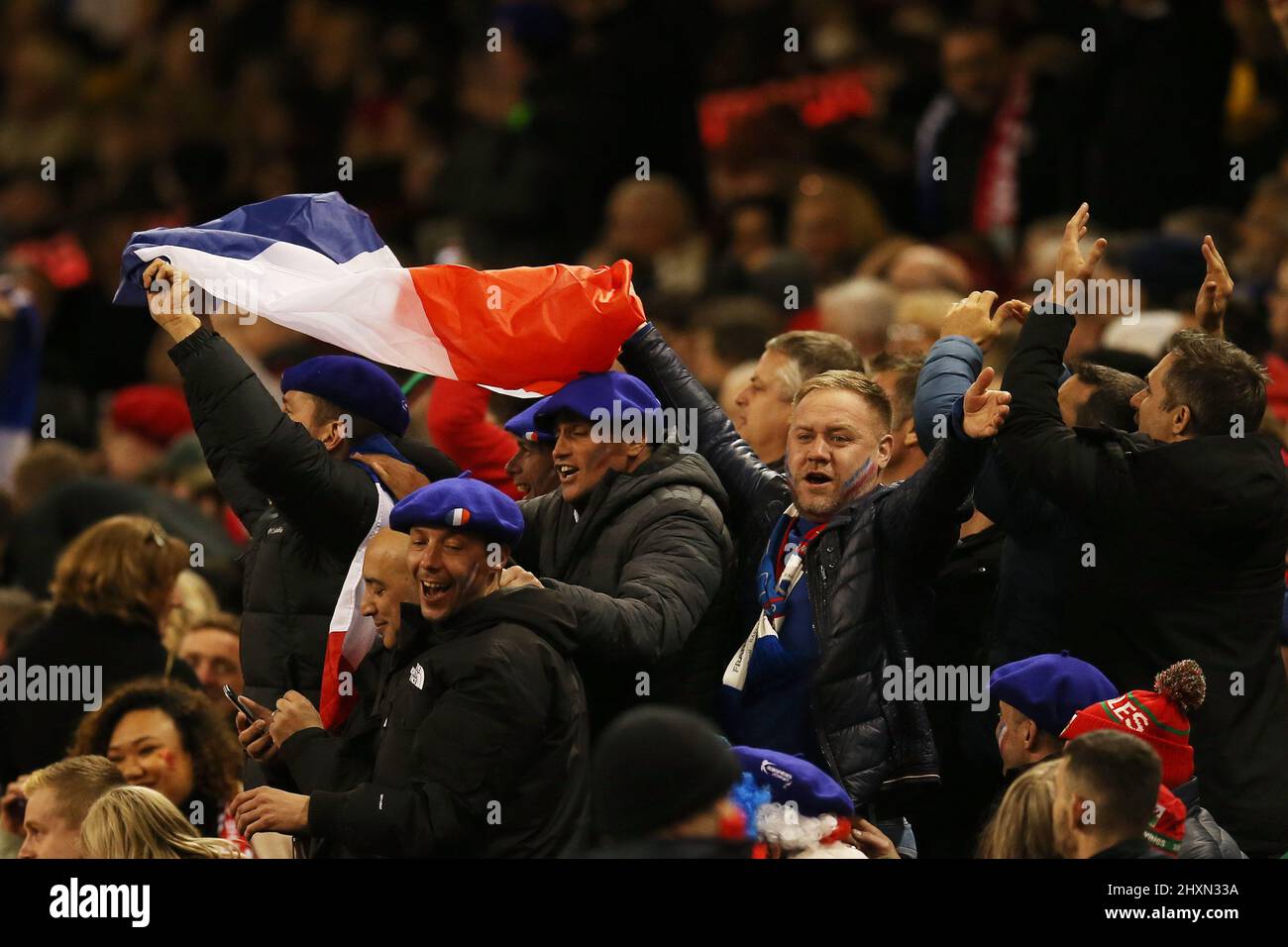 French rugby fans. Guinness Six Nations championship 2022 match, Wales ...