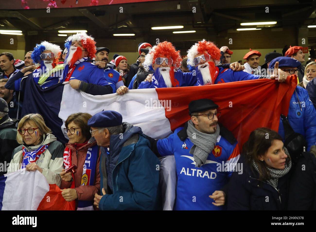 French rugby fans. Guinness Six Nations championship 2022 match, Wales ...
