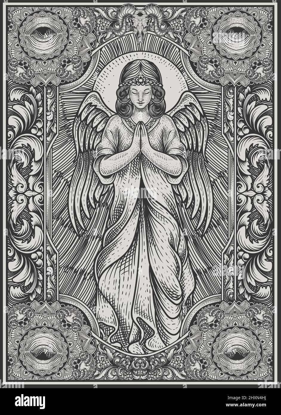 illustration angel praying with vintage engraving style Stock Vector ...