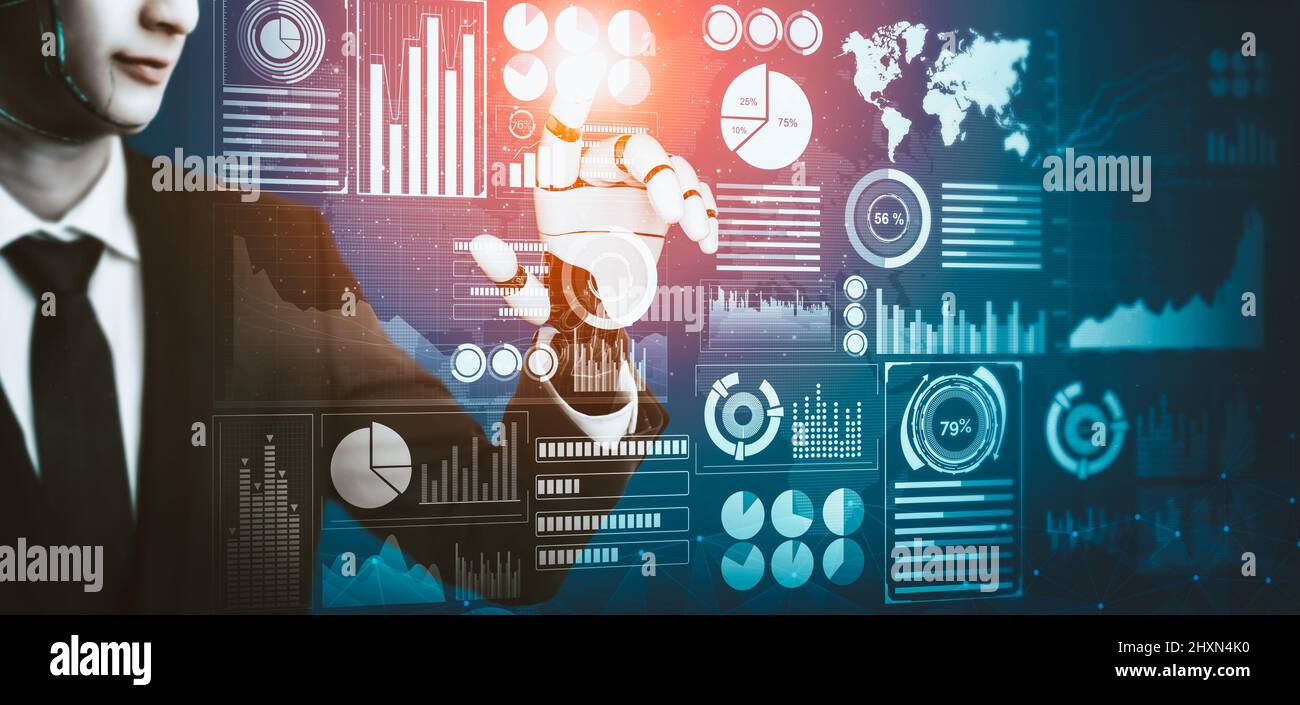 3D rendering futuristic droid robot technology development, artificial ...