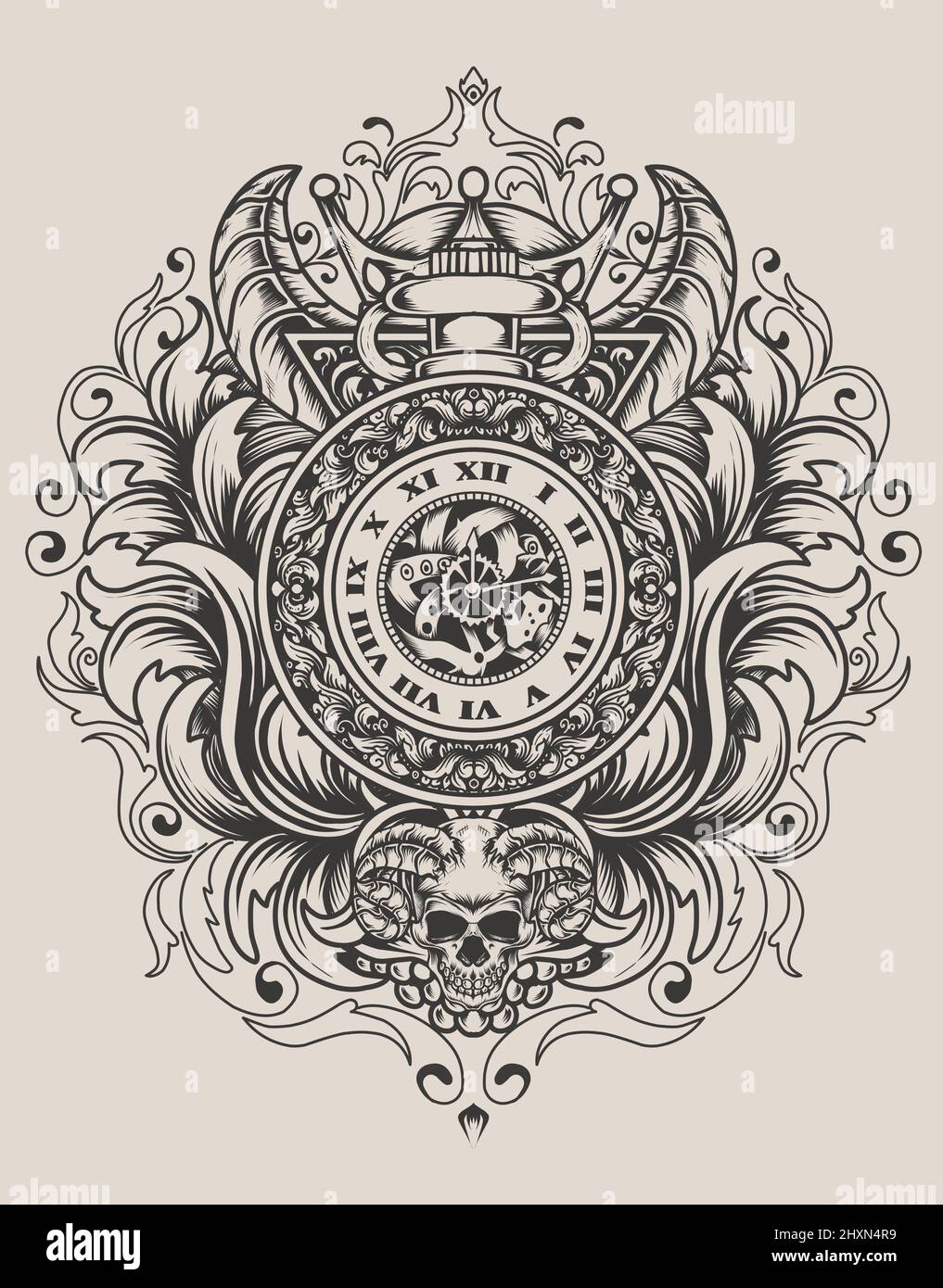 Clock mechanism engraving Stock Vector Images - Alamy