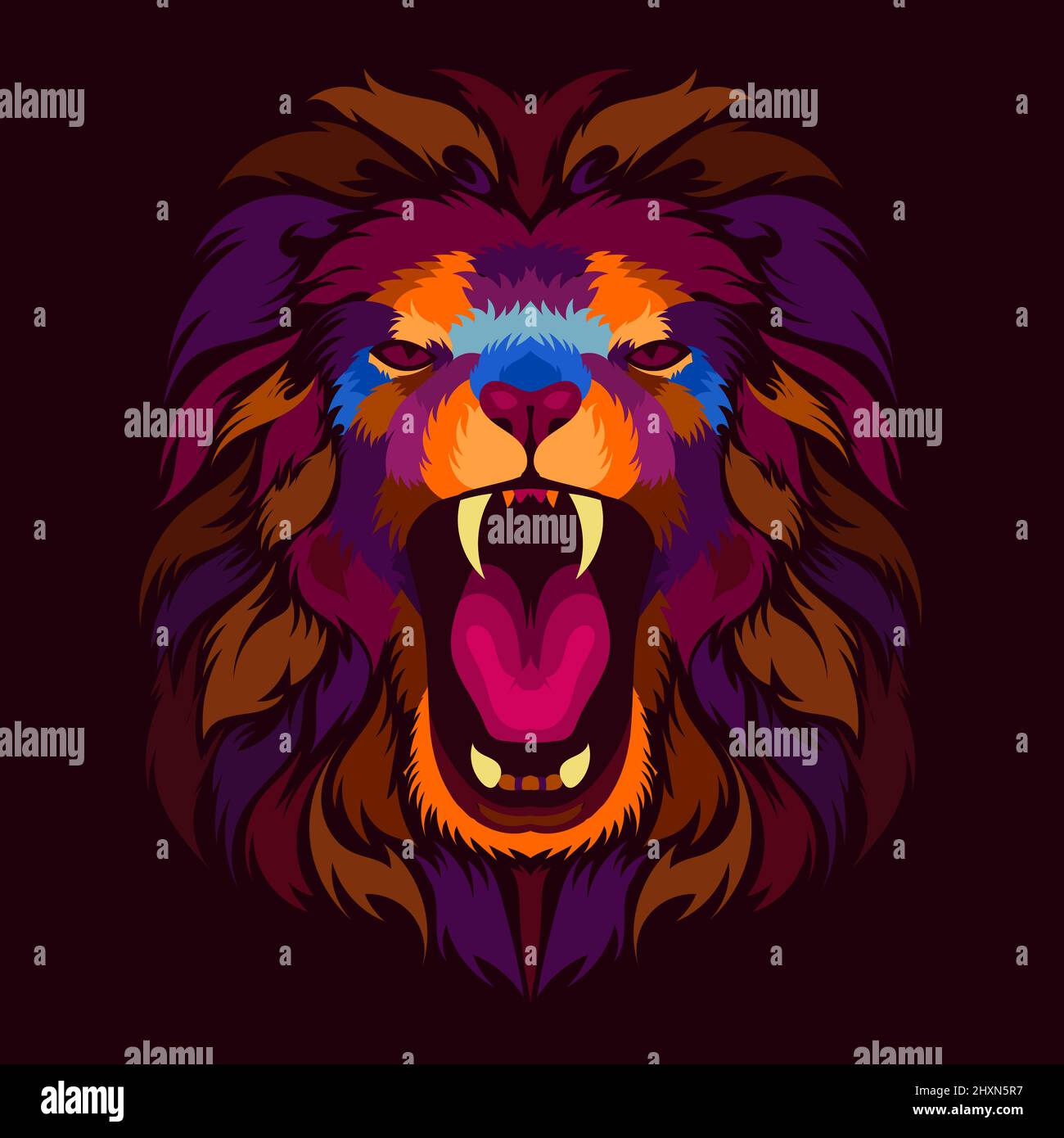 Lion Pop Art Party Lion In Sunglasses And Headphones... Stock