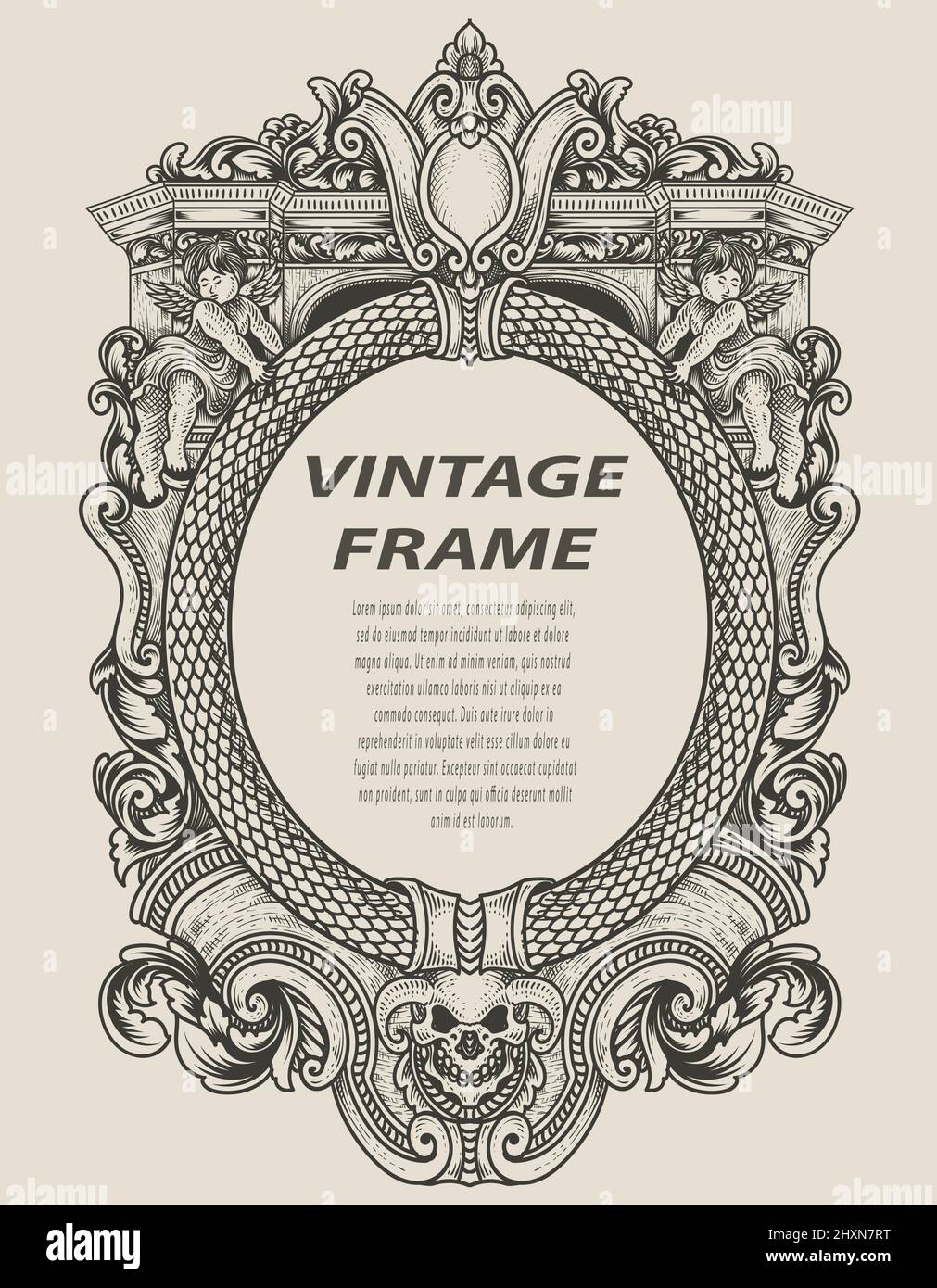 illustration antique engraving frame monochrome style Stock Vector ...