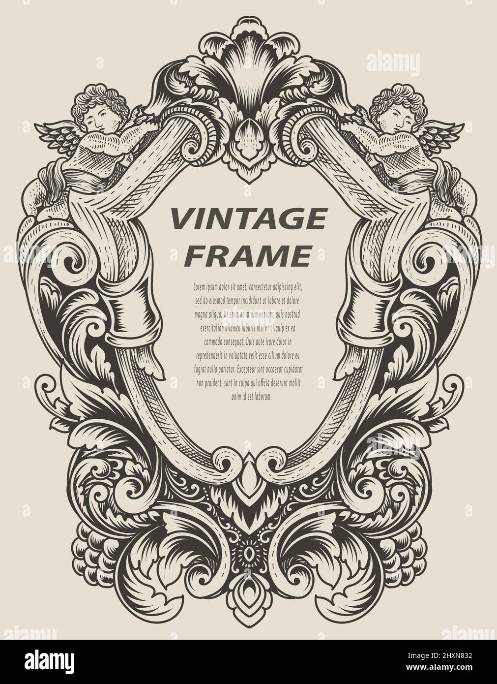 illustration antique engraving frame monochrome style Stock Vector ...