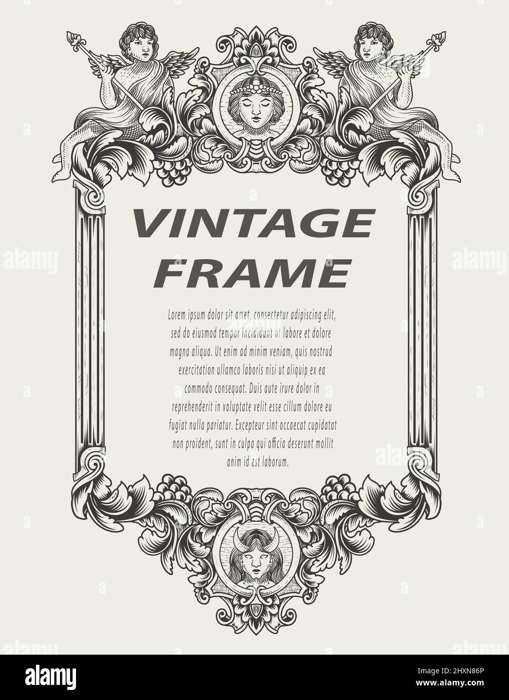 illustration antique engraving frame monochrome style Stock Vector ...