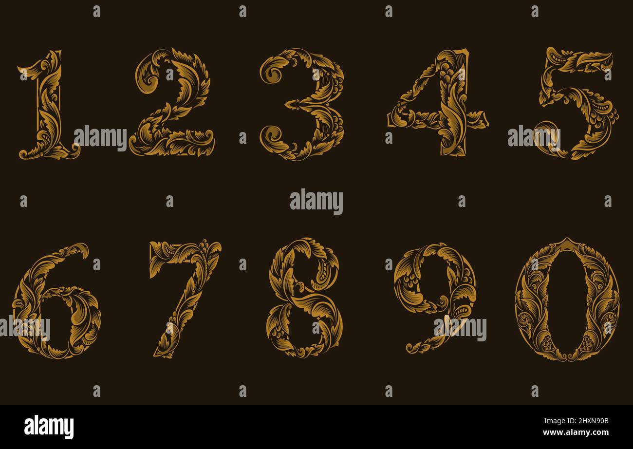 illustration a set of numbers engraving style Stock Vector Image & Art ...