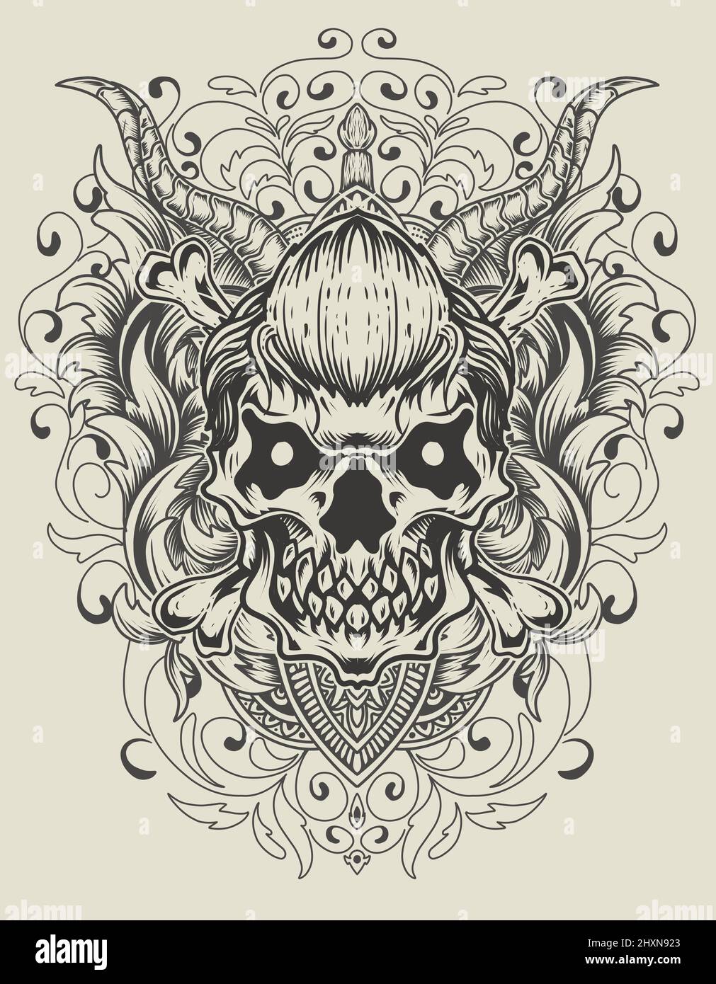 Illustration skull with vintage engraving ornament Stock Vector Image ...