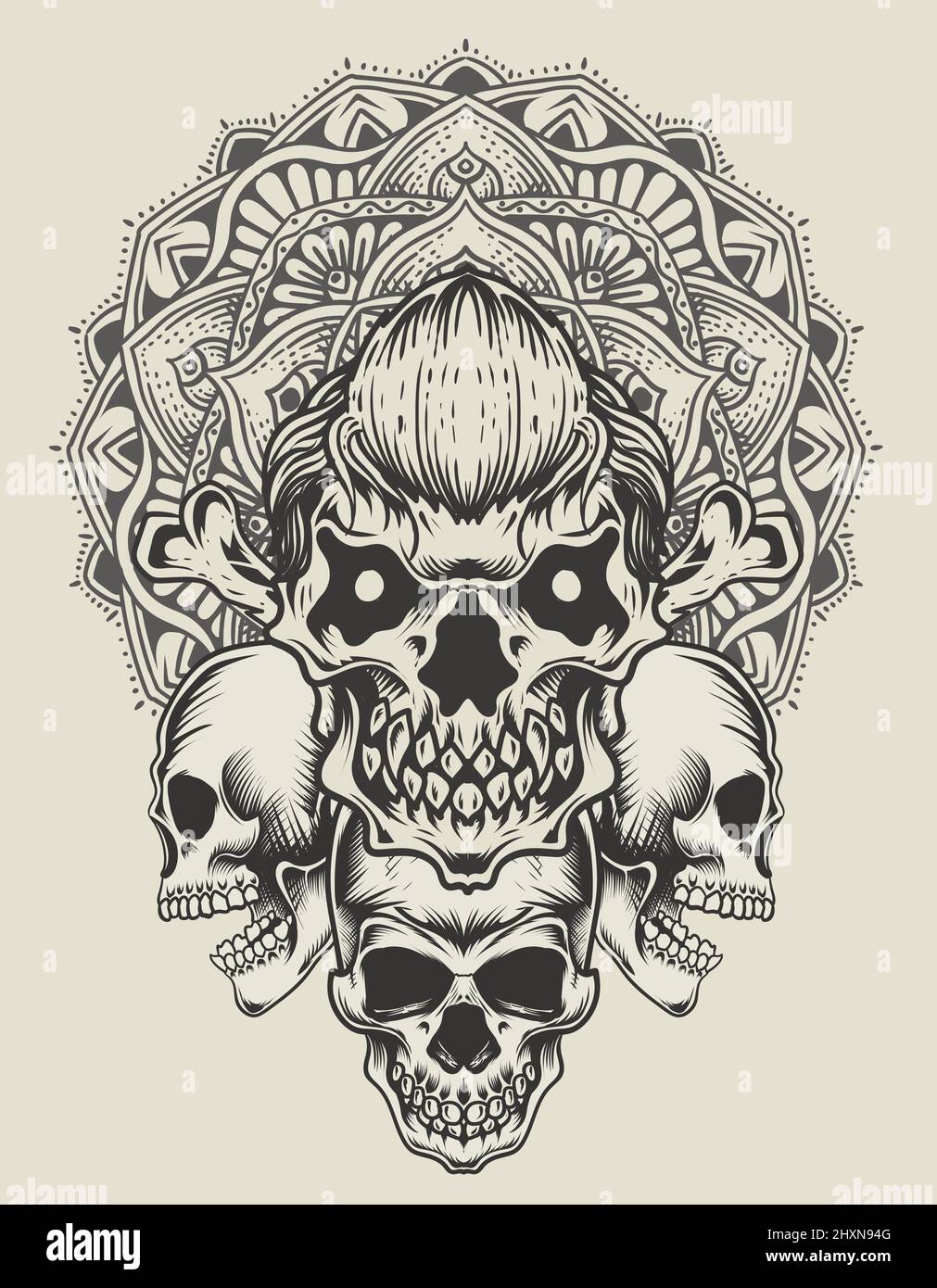 Illustration skull with vintage circle mandala Stock Vector Image & Art ...