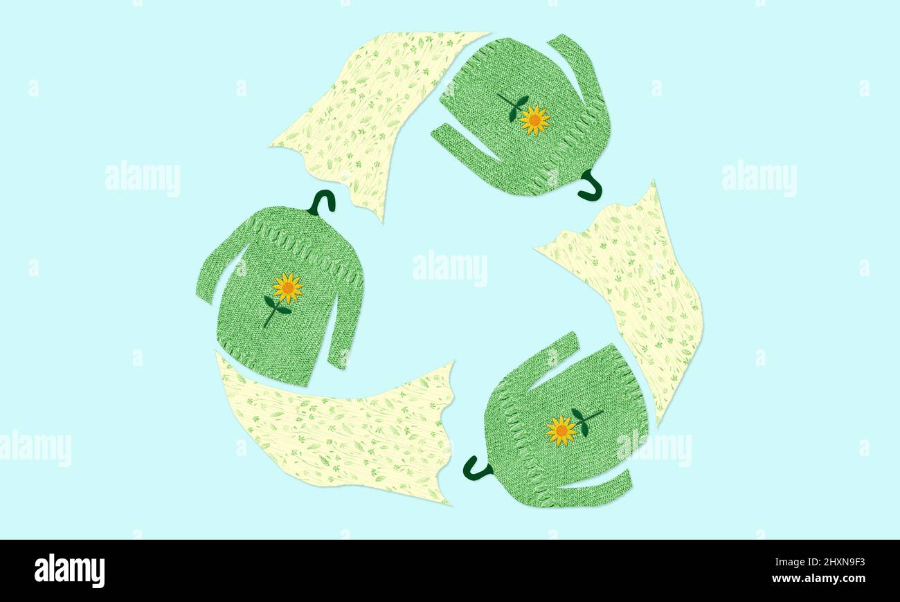 Spring summer recycle clothes symbol made reused fabric textures ...