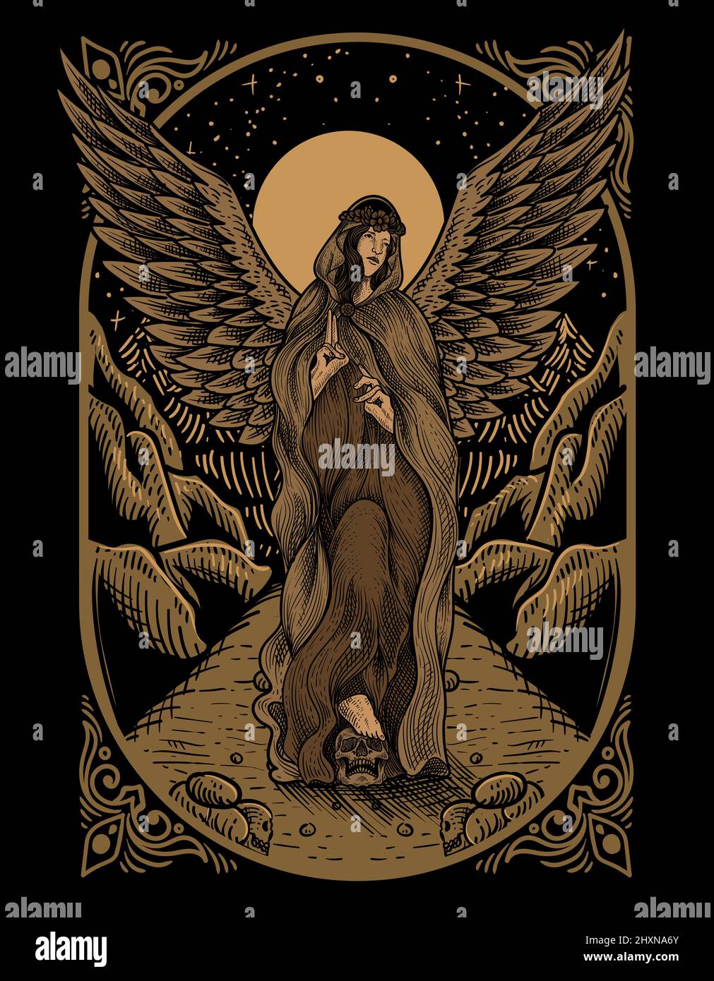 illustration vintage angel with engraving style Stock Vector Image ...