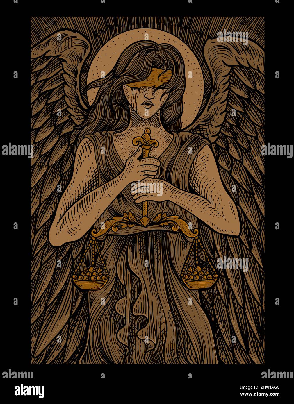 illustration angel justice with engraving style Stock Vector Image ...