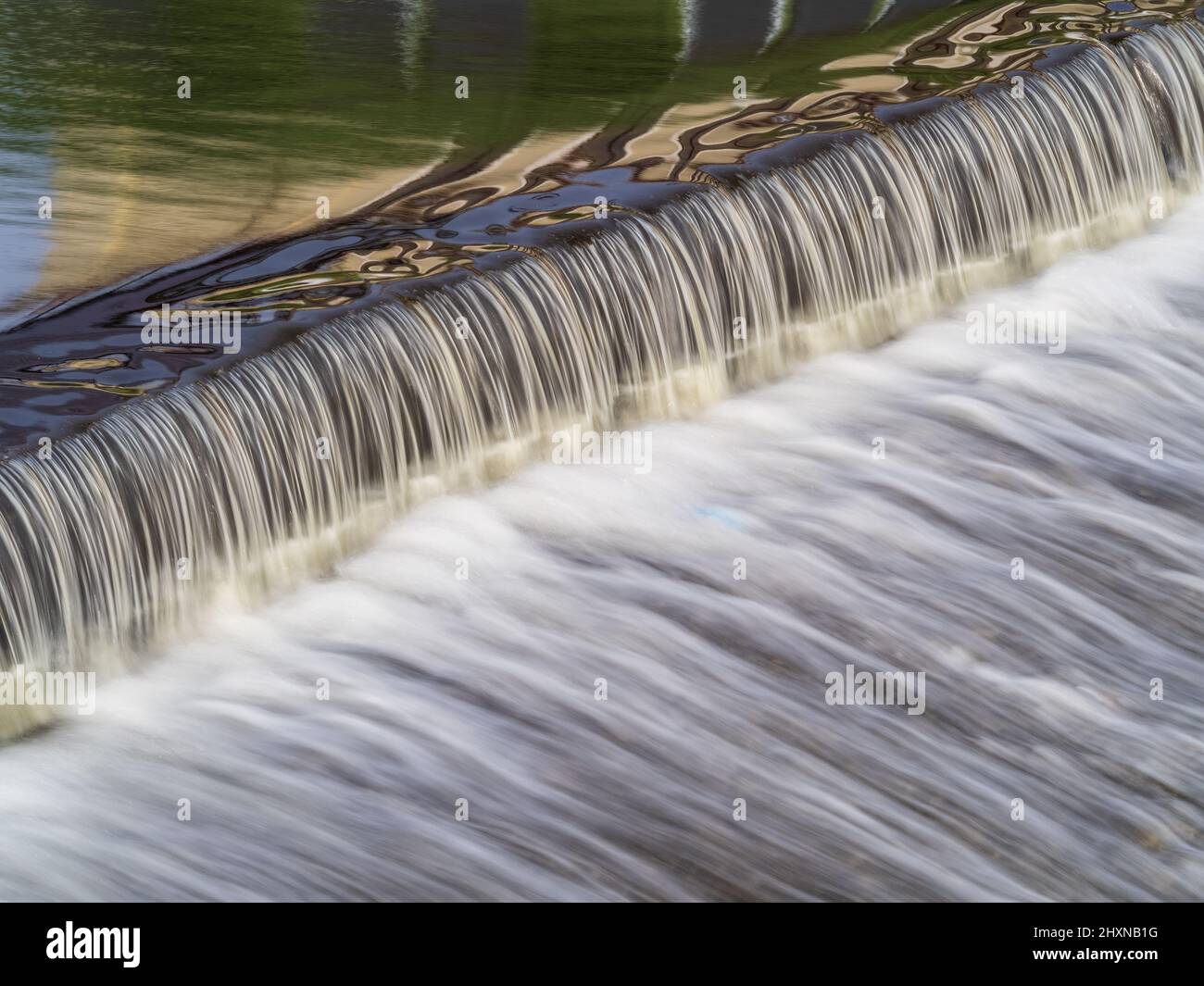 A small flat cascade in a calm river. Water background Stock Photo - Alamy