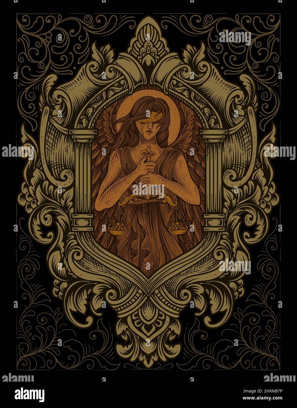 illustration angel justice with engraving ornament style Stock Vector ...