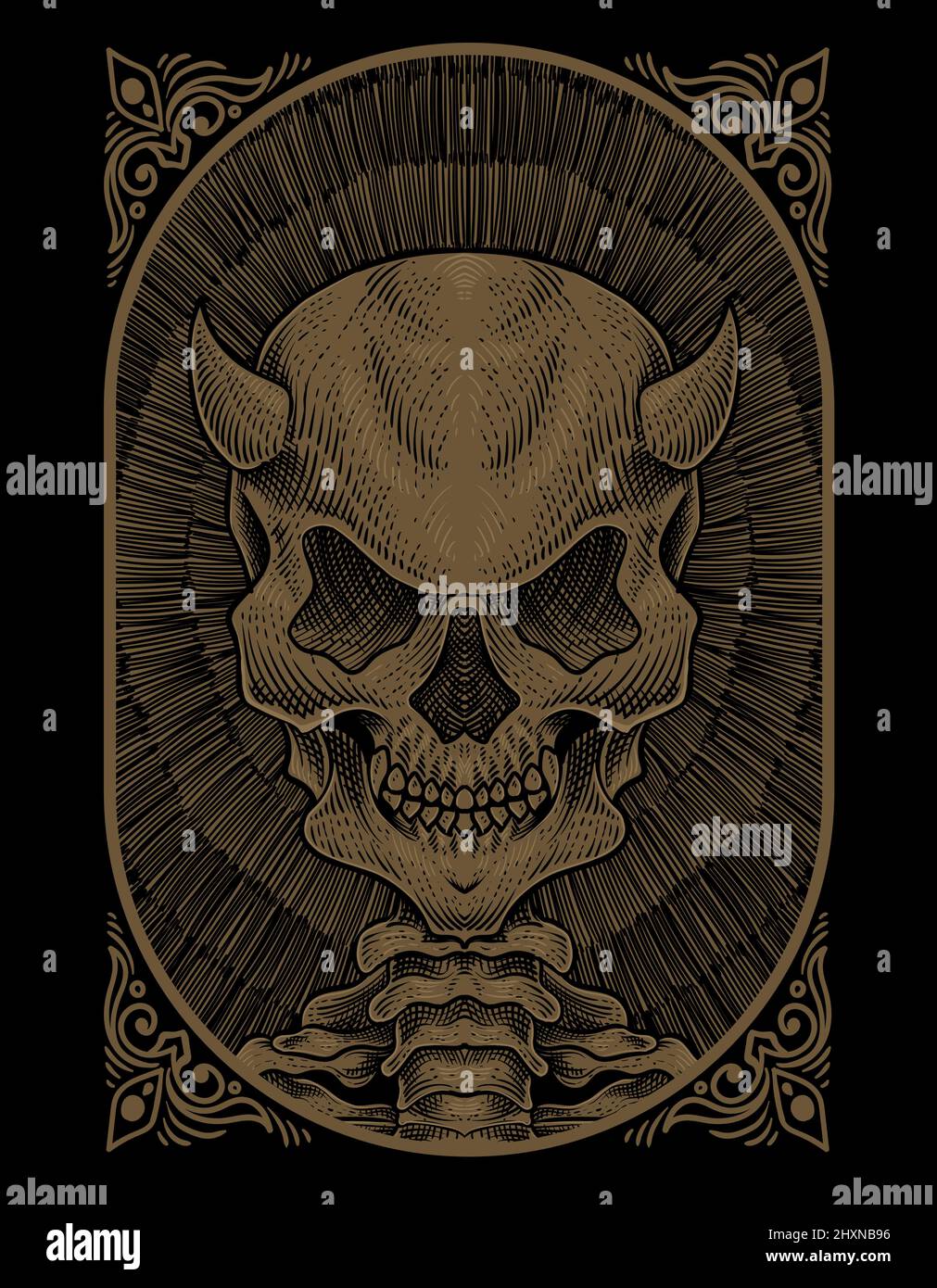 illustration skull demon with engraving style Stock Vector Image & Art ...