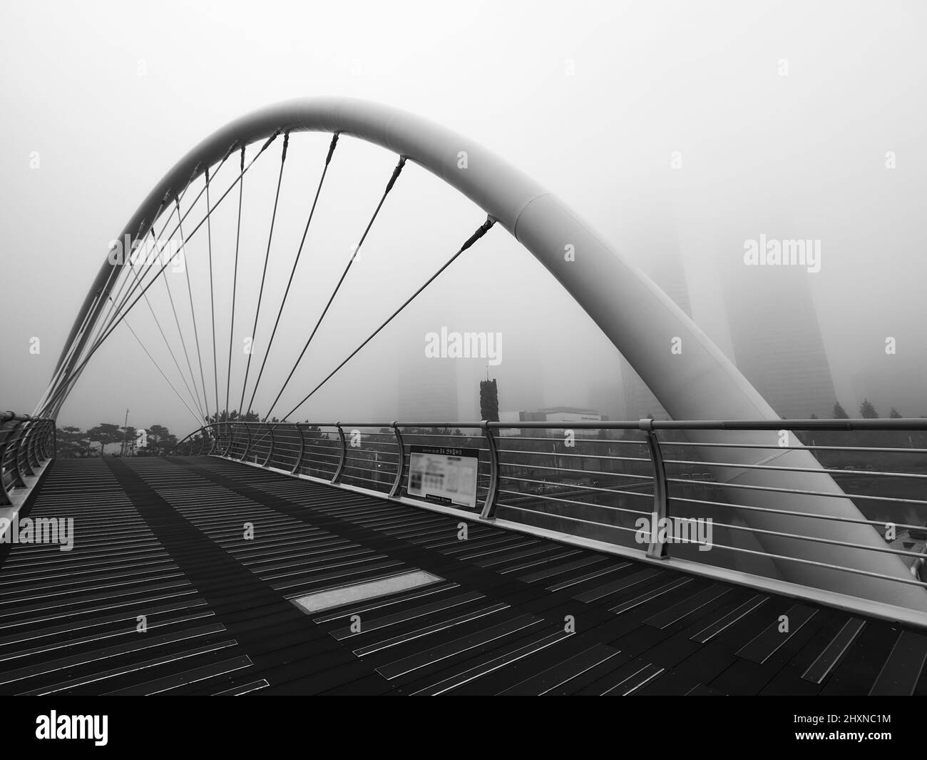 Foggy Bridge in Songdo Central Park, Incheon, South Korea Stock Photo ...