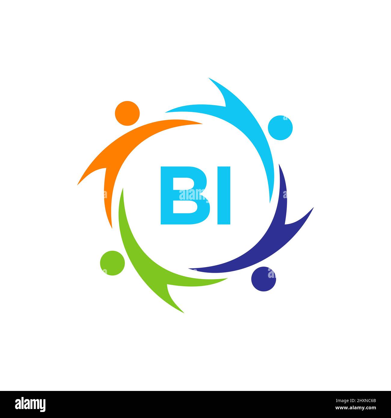 Charity Logo Template On Letter BI, Initial Unity Foundation Human Logo ...