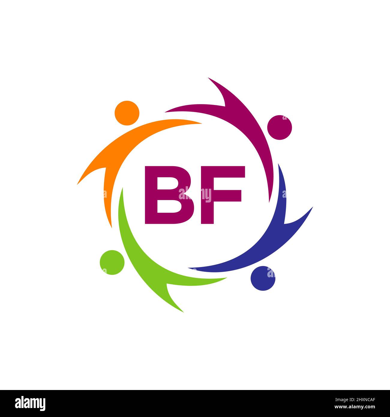 Charity Logo Template On Letter BF, Initial Unity Foundation Human Logo ...
