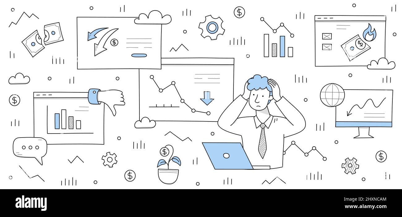 Finance crisis, economy drop doodle business concept. Shocked ...