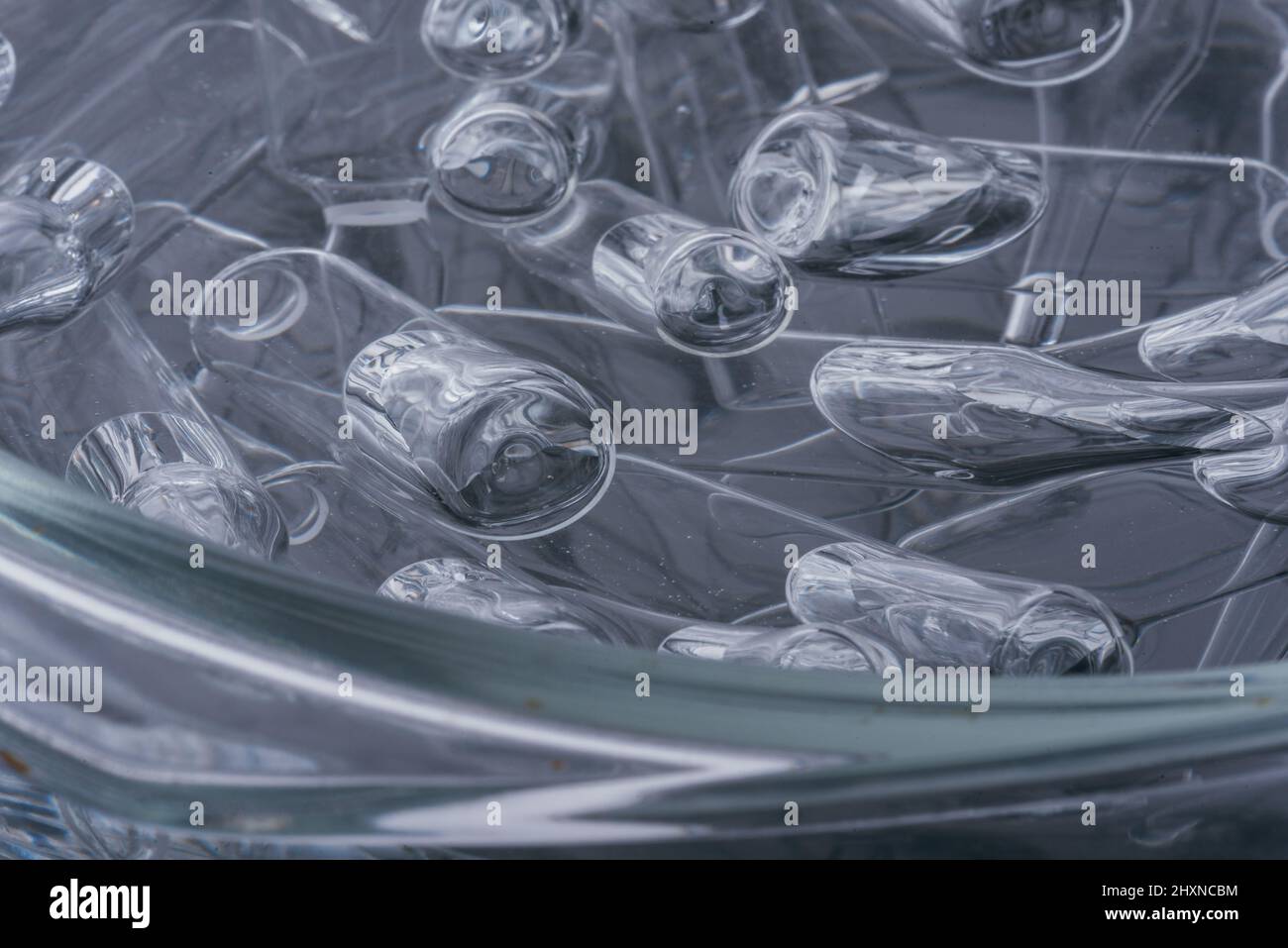 Glass medical ampoule vial for injection. Medicine is liquid sodium ...