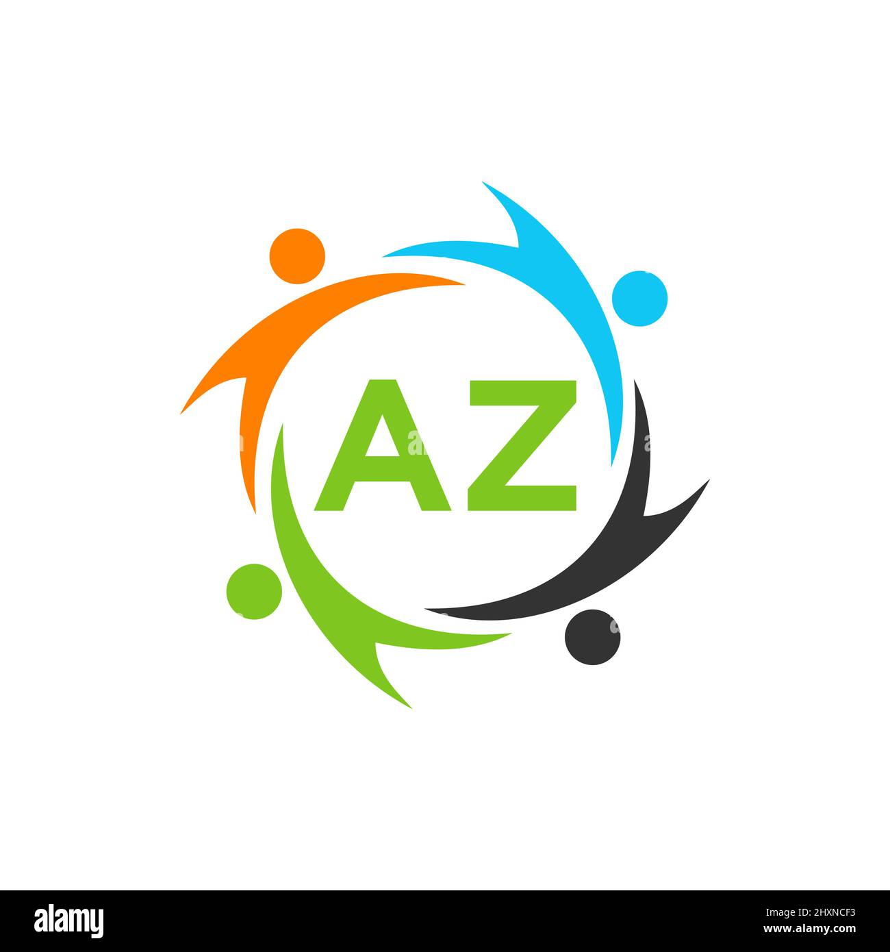 Charity Logo Template On Letter AZ, Initial Unity Foundation Human Logo ...