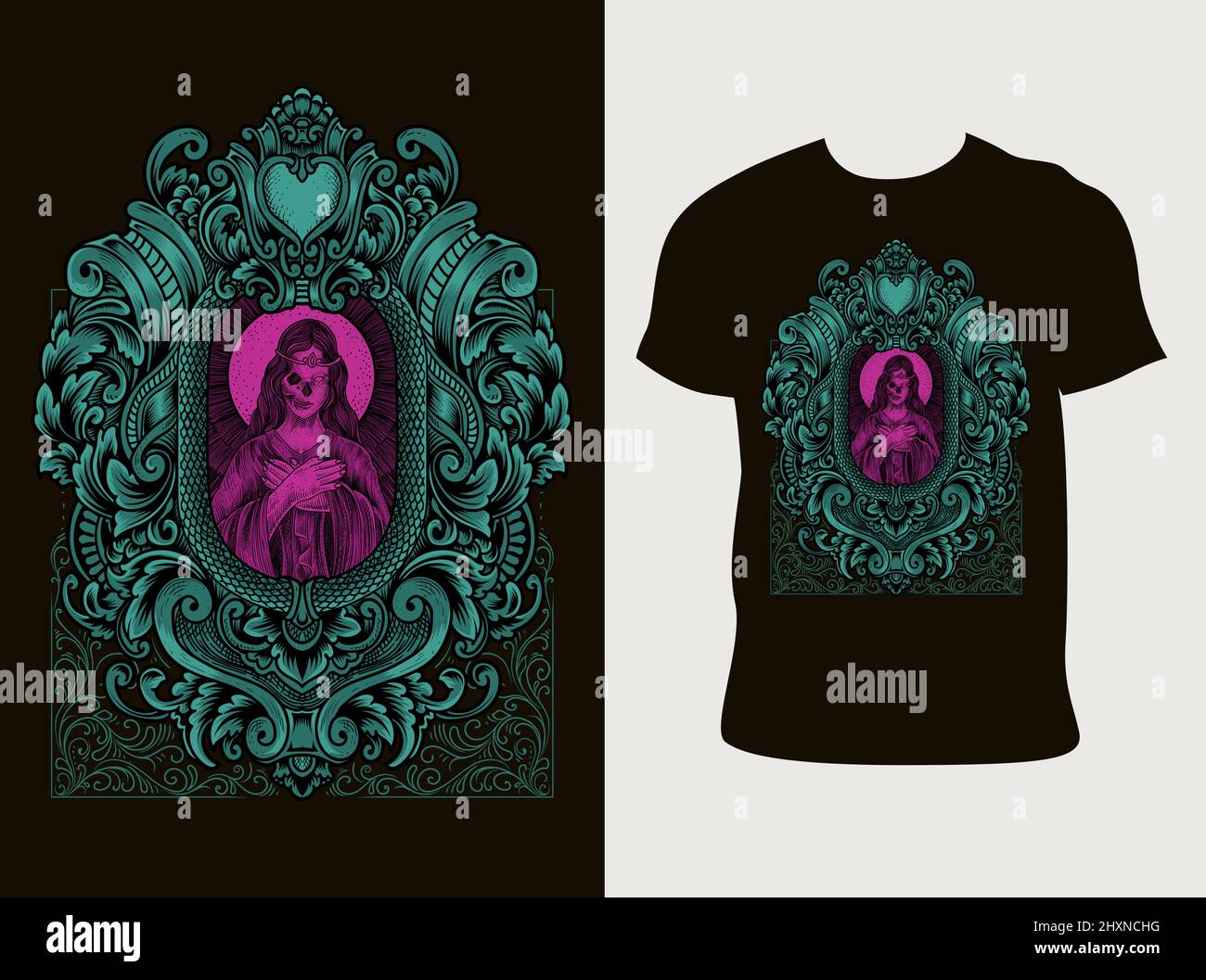 illustration santa maria skull with engraving style Stock Vector Image ...