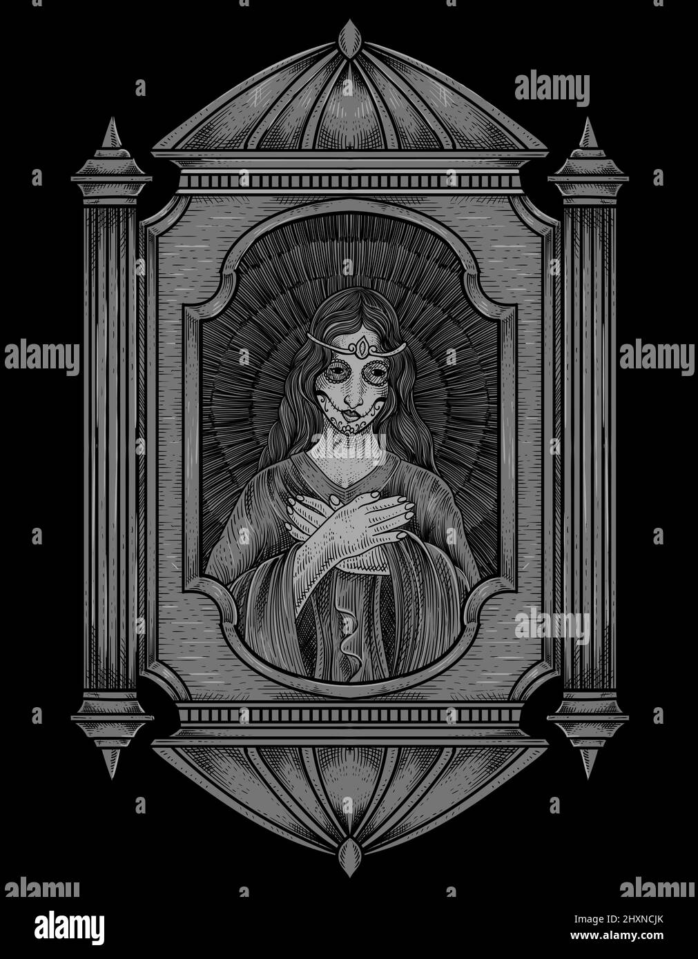illustration santa maria skull with engraving style Stock Vector Image ...
