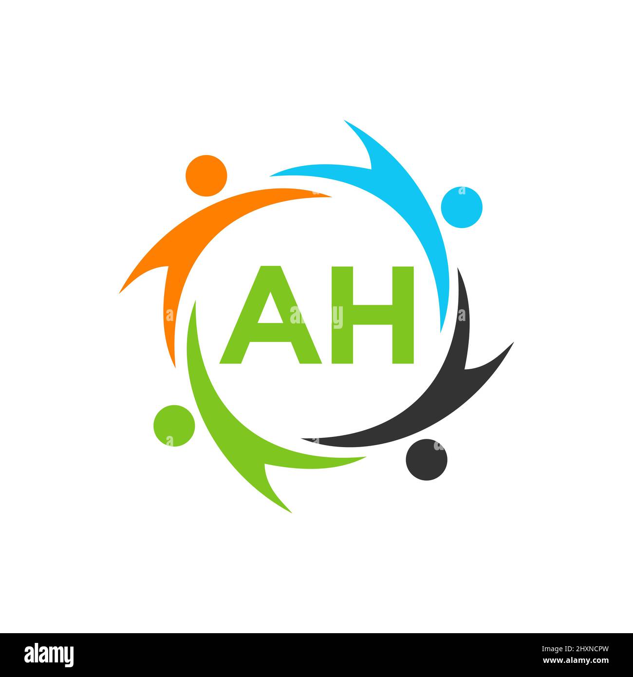 Charity Logo Template On Letter AH, Initial Unity Foundation Human Logo ...