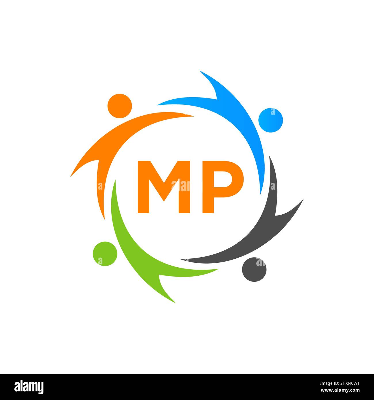 Charity Logo Template On Letter MP, Initial Unity Foundation Human Logo ...