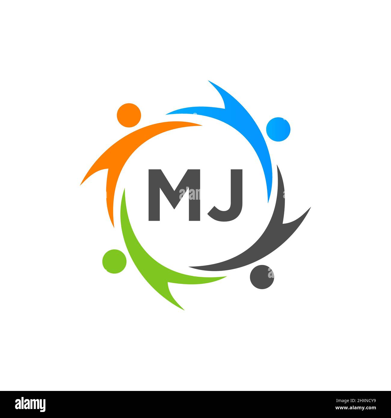 Charity Logo Template On Letter MJ, Initial Unity Foundation Human Logo ...