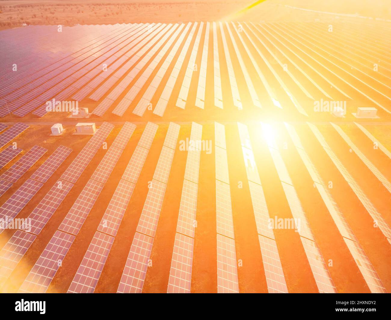 Aerial top view of a solar panels power plant. Photovoltaic solar ...