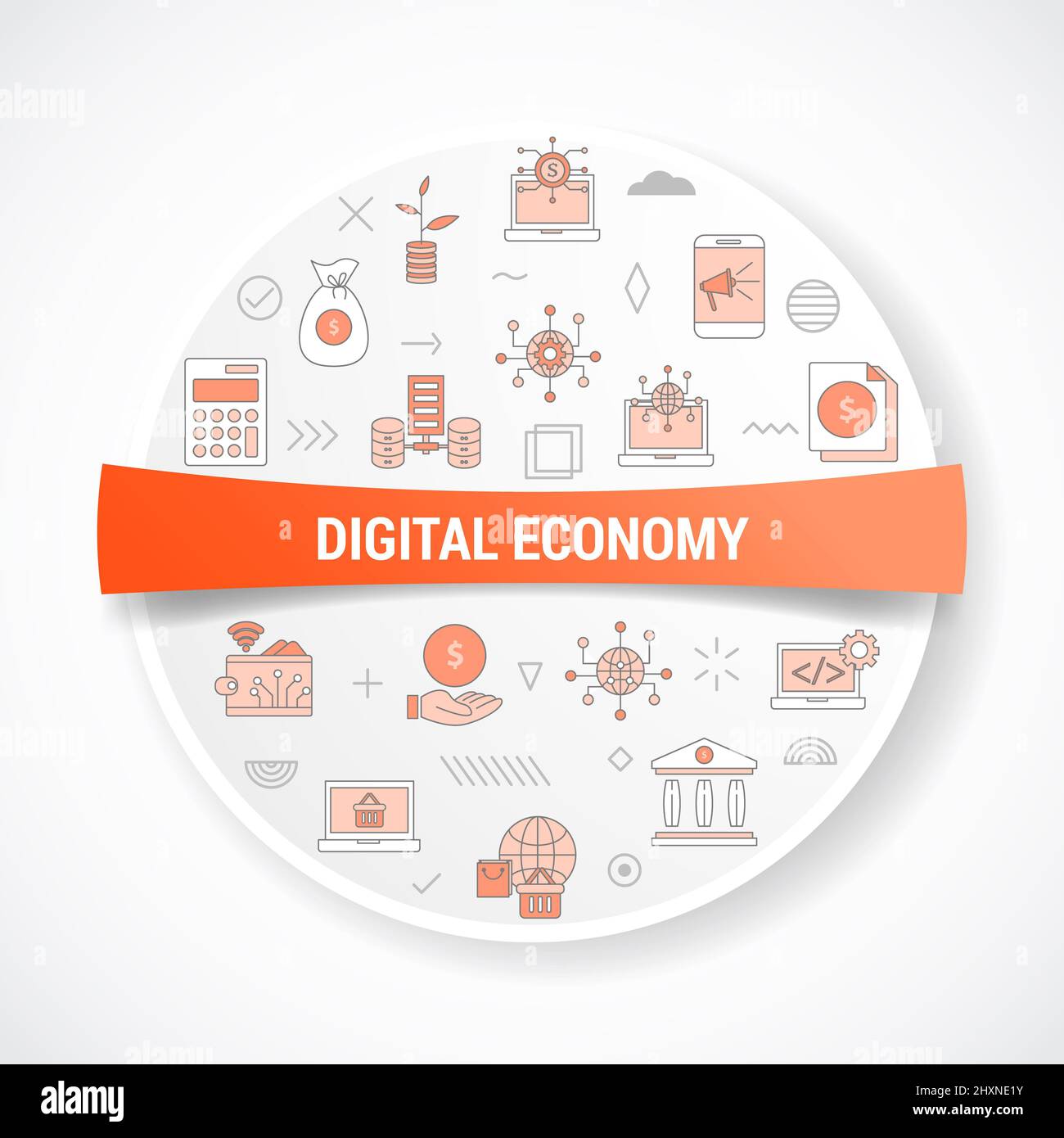 digital economy concept with icon concept with round or circle shape ...