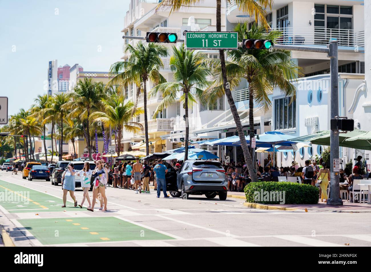 Miami Beach, FL, USA - March 12, 2022: Scene on Ocean Drive showing ...