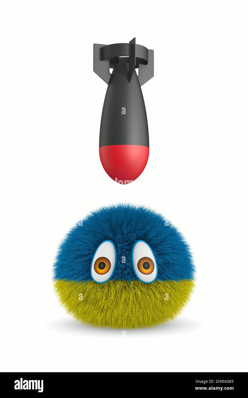 Aerial bomb and furry monster on white background. Isolated 3D ...