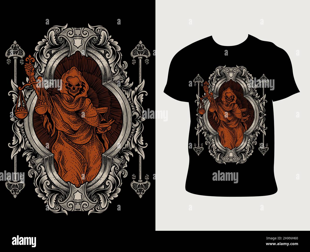 illustration justice death angel with vintage engraving ornament Stock ...