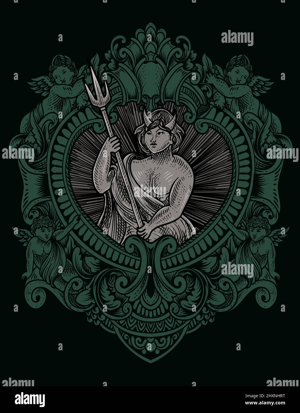 illustration luchifer devil on vintage engraving ornament frame Stock ...