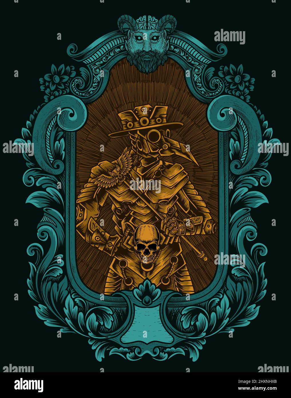 illustration plague doctor robotic style with vintage engraving ...