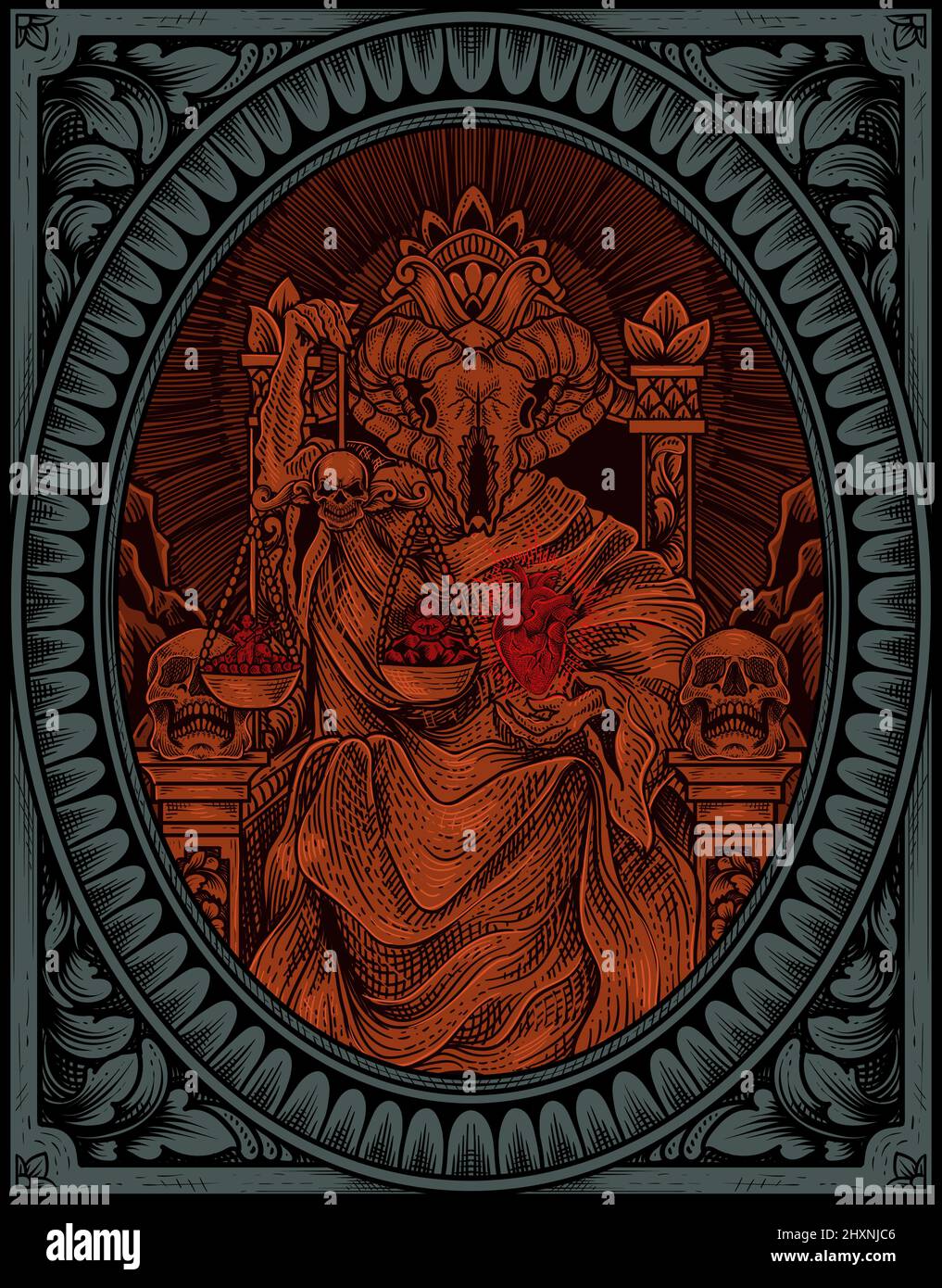 illustration king satan on gothic engraving ornament style Stock Vector ...