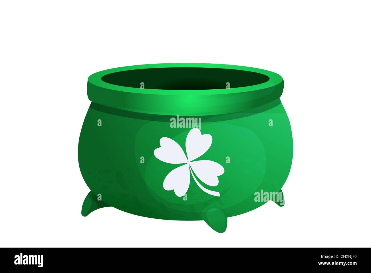 Green pot with clover leaf symbol empty in cartoon style isolated on ...